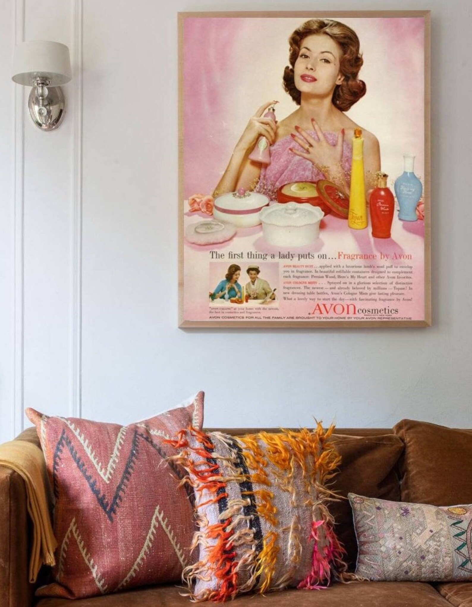 Vintage Avon Cosmetics Poster Perfume Makeup Pink Beauty Decor Feminine ...