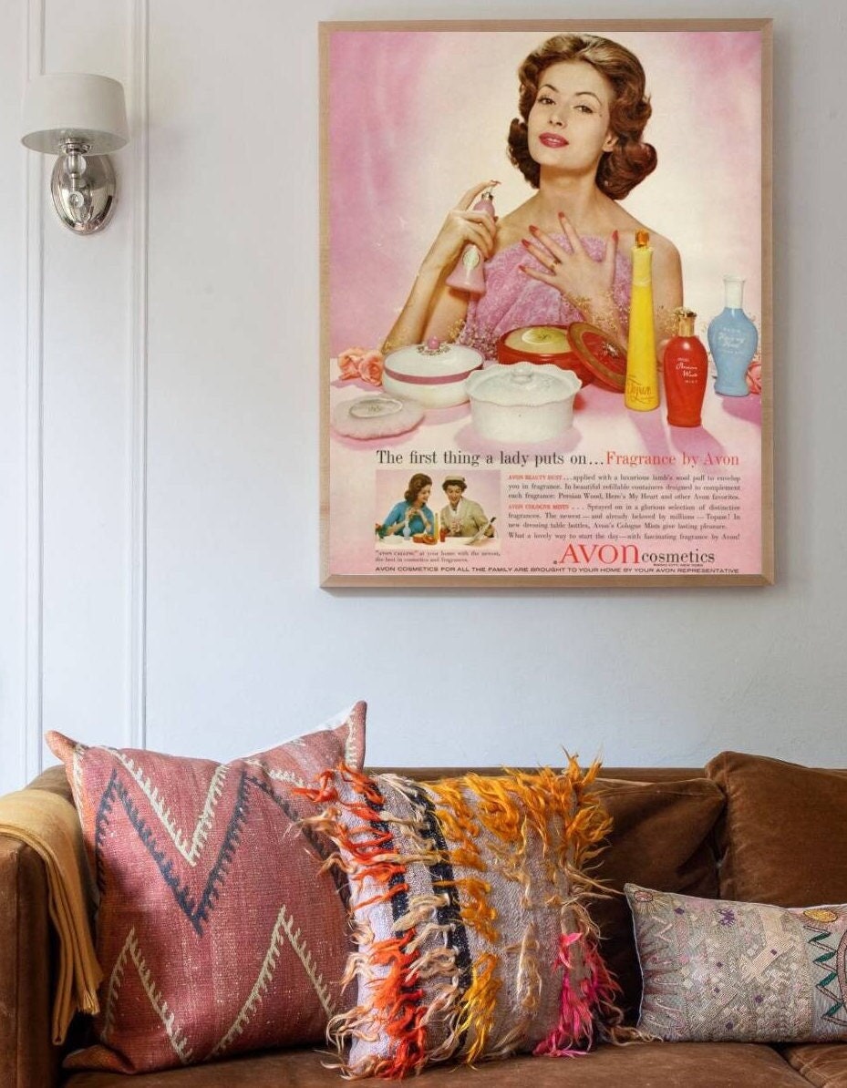 Vintage Avon Cosmetics Poster Perfume Makeup Pink Beauty Decor Feminine ...
