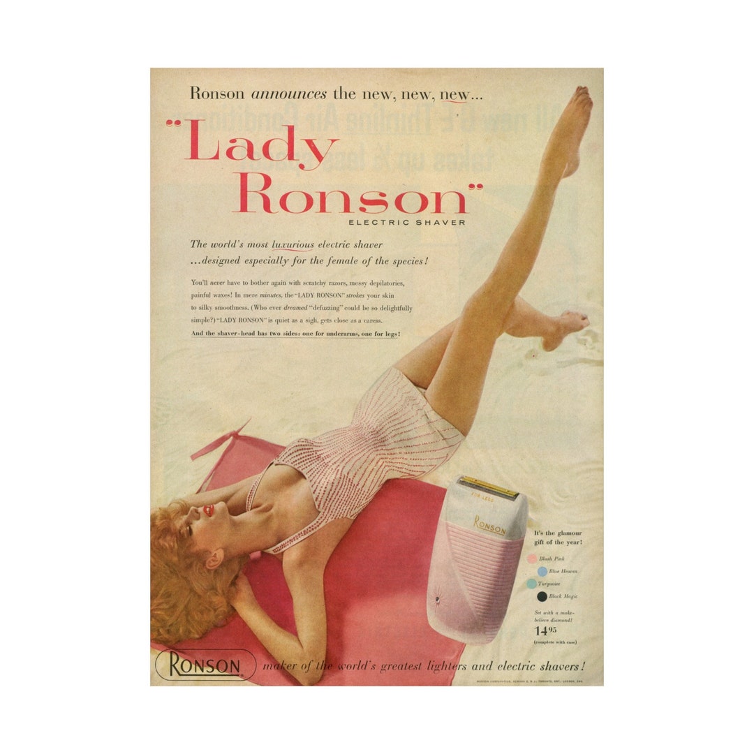 Vintage Pink Woman Shaver Lady Ronson Poster Bathroom Decor Ad ...