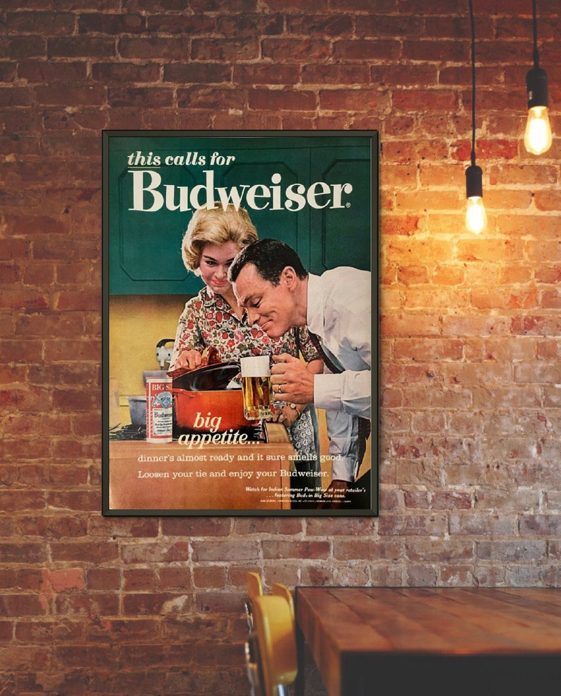 Budweiser Beer Poster Sign Print Wall Art Alcohol Mid Century 1960s Ad ...