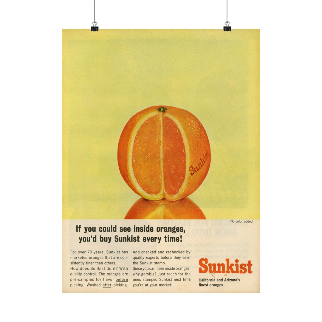 Póster publicitario de desayuno de Florida, naranja Sunkist, impresión ...