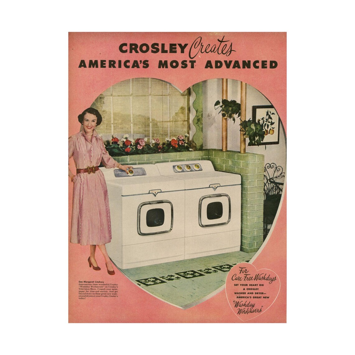 Vintage Crosley Laundry Washing Machine Washer Dryer Ad Poster Feminine ...