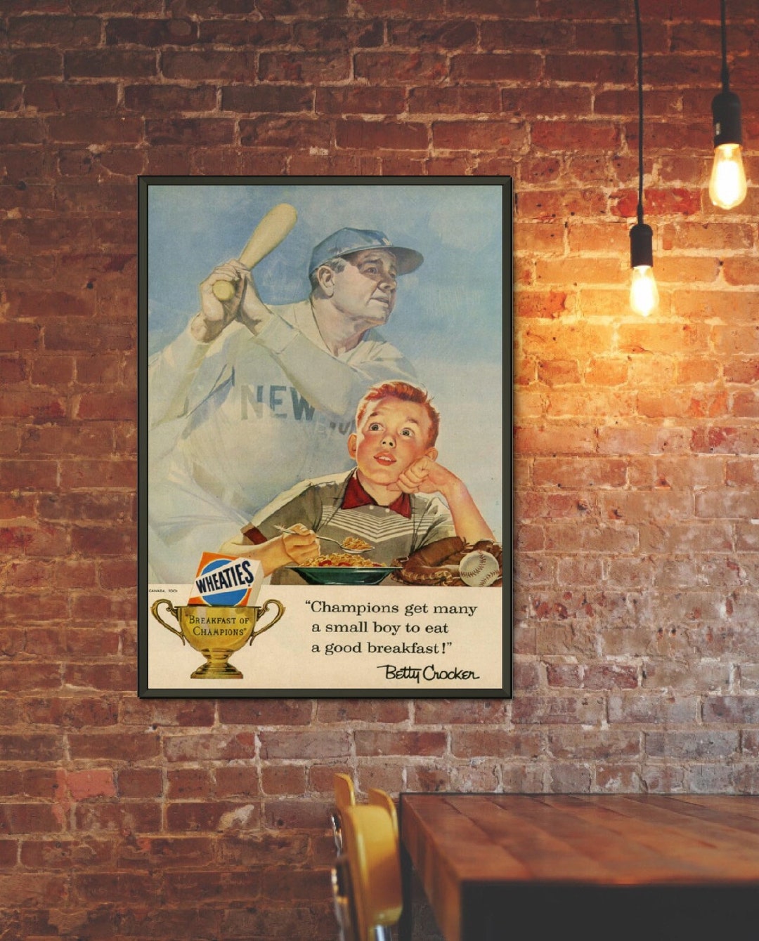 Wheaties Babe Ruth Poster New York Yankees 1950s Ad Print Art Baseball ...