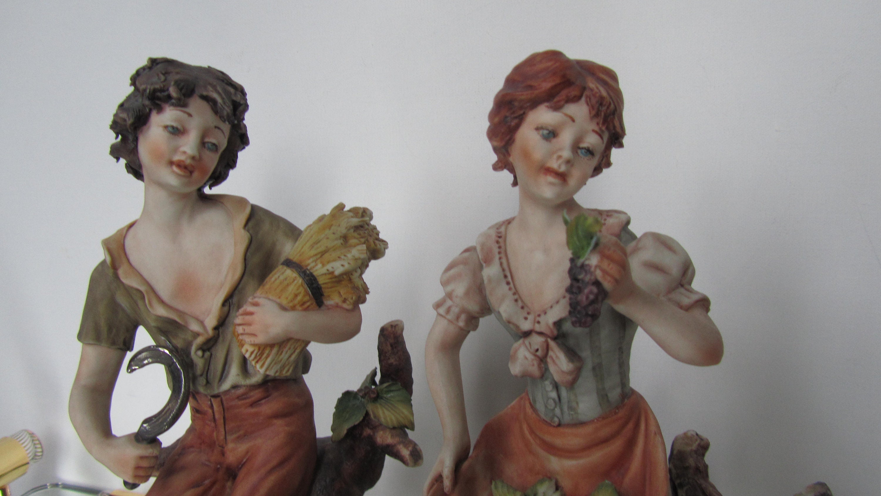 Capodimonte Pair /girl Picking Grapes and Boy With Sickle and Sheaf ...