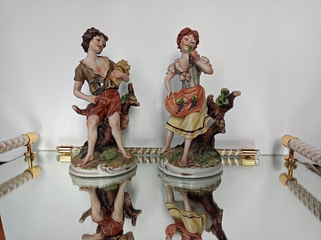 Capodimonte Pair /girl Picking Grapes and Boy With Sickle and Sheaf ...