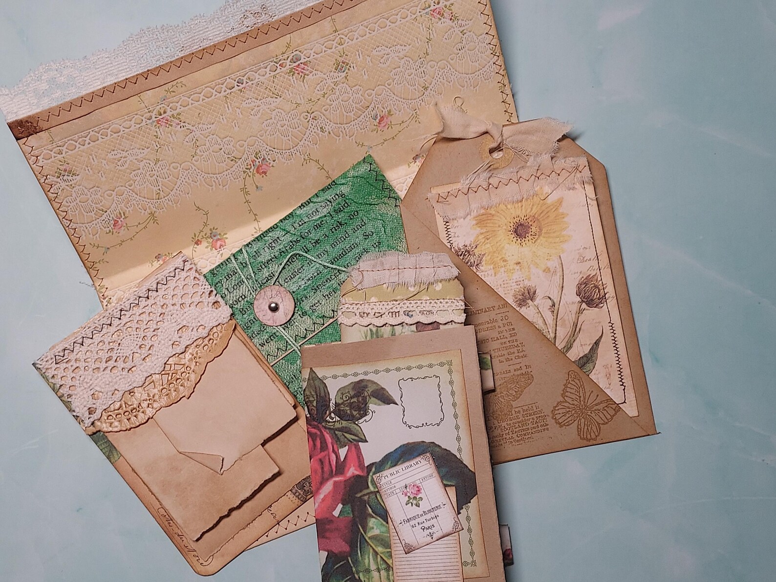 Handmade Vintage Lace Ephemera Envelope With Handmade Ephemera, Beige ...
