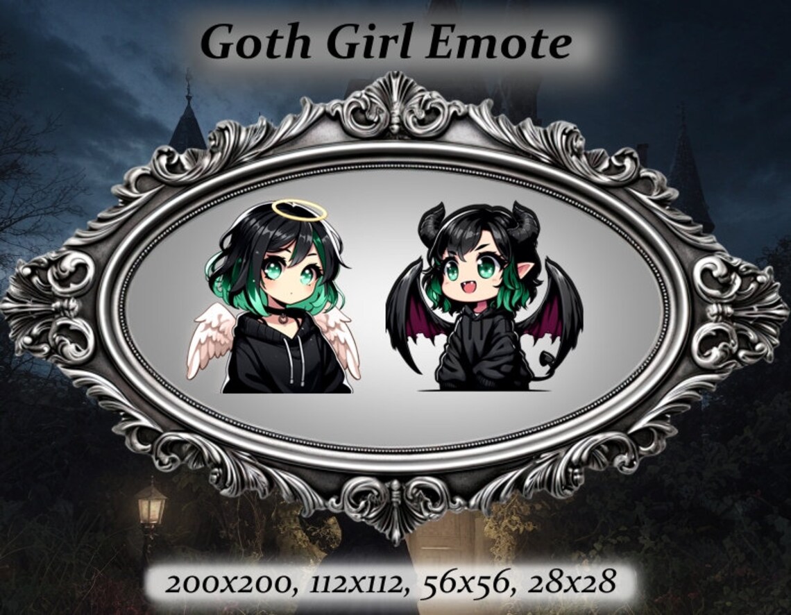 Green Hair Goth Girl Emote – Anime Angel & Devil, Twitch Discord Emotes ...