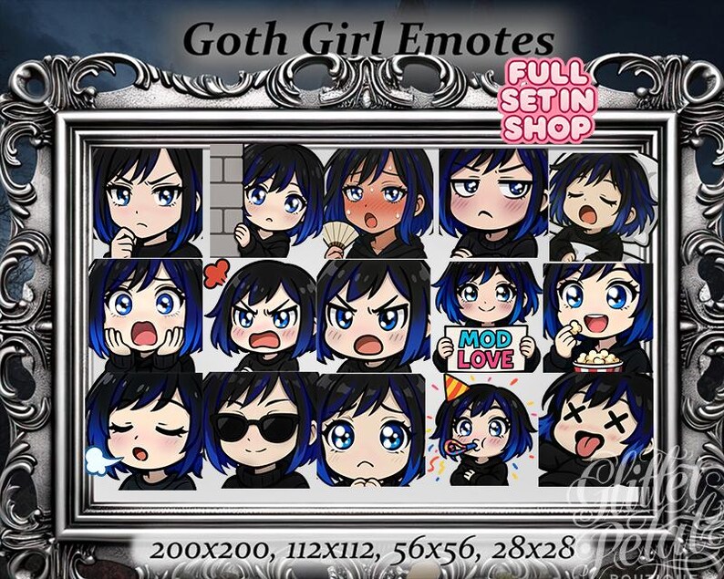 Goth Girl Twitch Emote - Anime Emote,blue Hair Goth, Blue Eyes Alt Girl ...