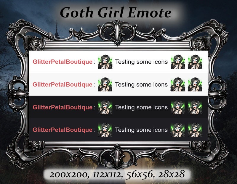Goth Girl Twitch Emote - Anime Emote, Black Hair Goth Girl Emote, White ...