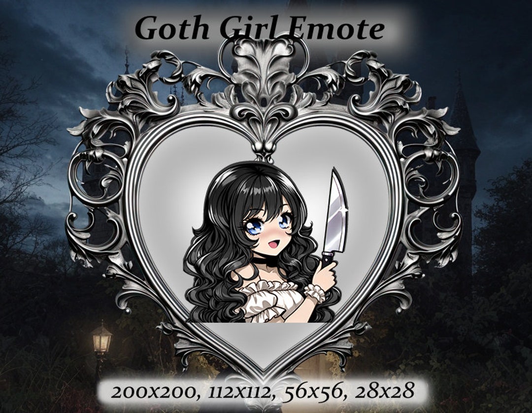 Goth Girl Twitch Emote - Anime Emote, Black Hair Goth Girl Emote, White ...