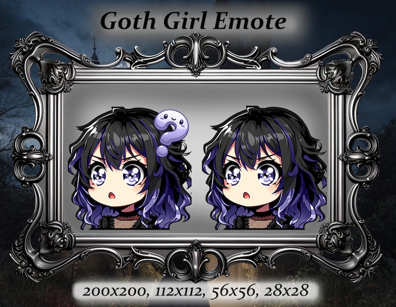 Goth Girl Twitch Emote - Anime Emote, Purple Hair Goth, Alt Girl ...