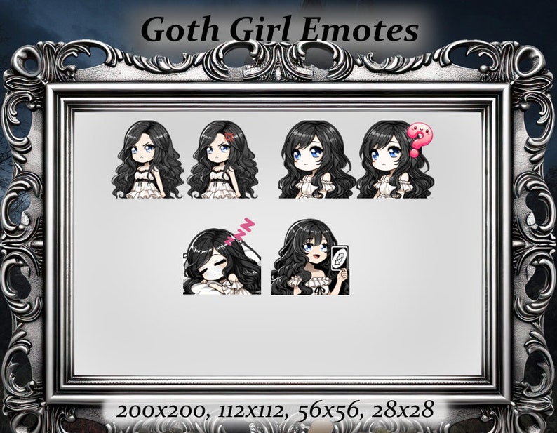 Goth Girl Twitch Emote 15 Emotes Set 5 Anime Emote, Black Hair,alt Girl ...
