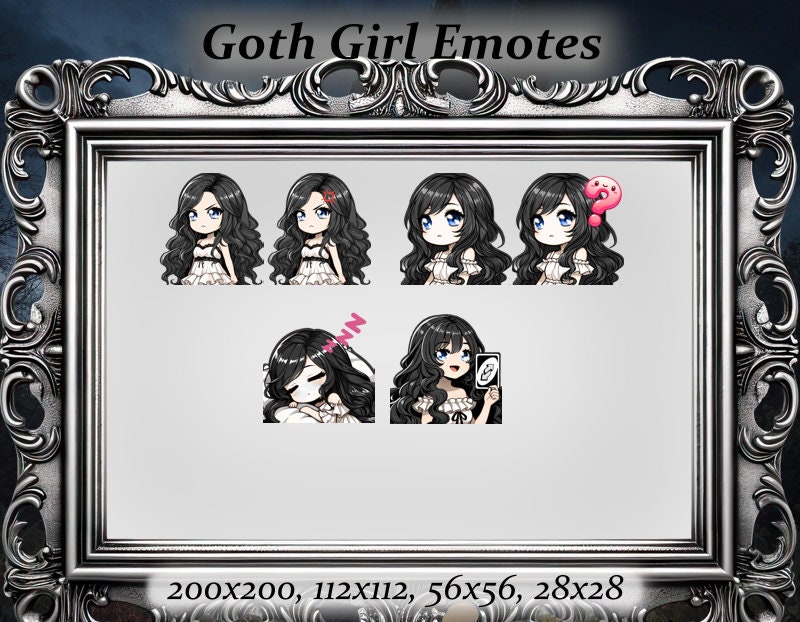 Goth Girl Twitch Emote 15 Emotes Set 5 Anime Emote, Black Hair,alt Girl ...