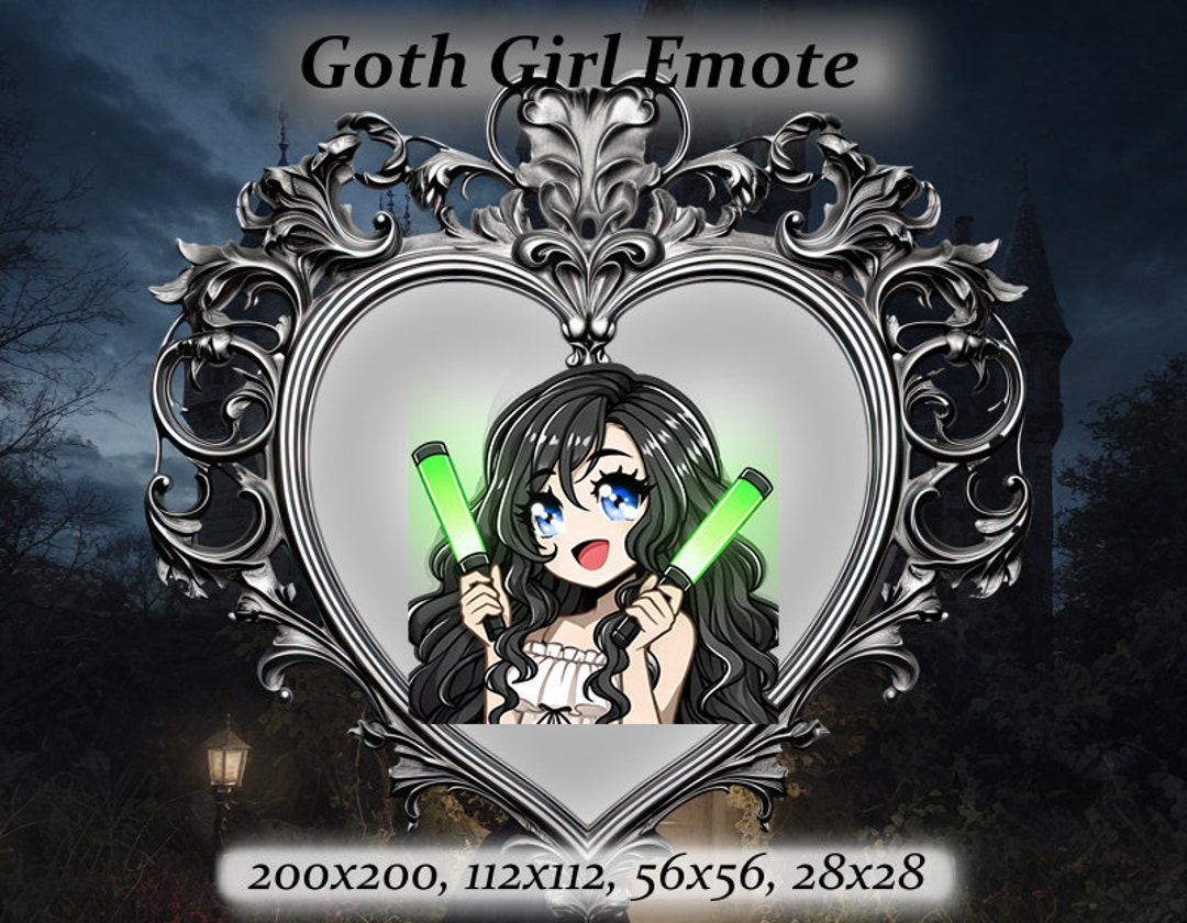 Goth Girl Twitch Emote - Anime Emote, Black Hair Goth Girl Emote, White ...