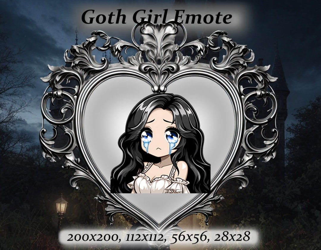 Goth Girl Twitch Emote - Anime Emote, Black Hair Goth Girl Emote, White ...