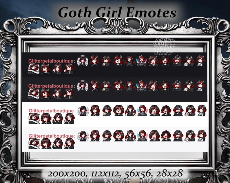Goth Girl Twitch Emote 15 Emotes Set (6.1.1) - Anime Emote, Red Hair ...