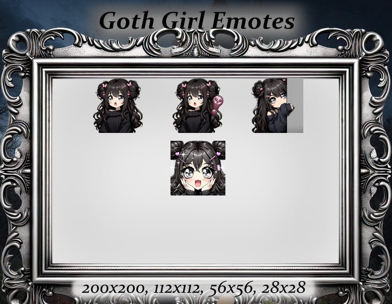 Goth Girl Twitch Emote 15 Emotes Set (1) - Anime Emote, Black Hair,alt ...