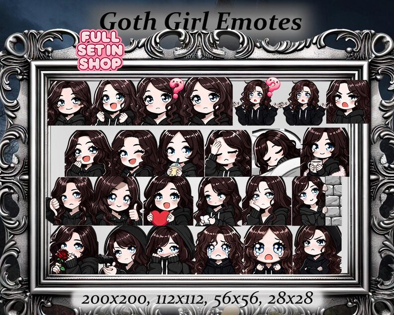 Goth Girl Twitch Emote - Anime Emote,brown Hair Goth, Blue Eyes, Alt ...