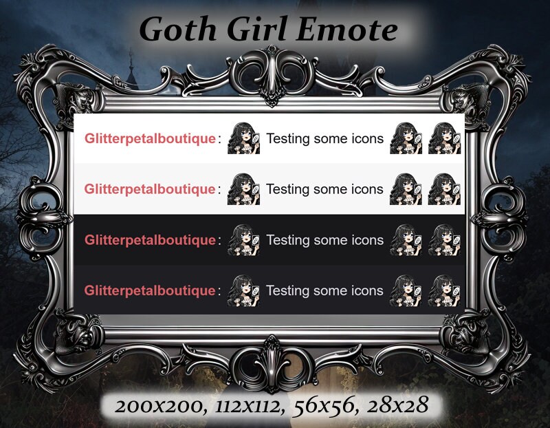 Goth Girl Twitch Emote - Anime Emote, Black Hair Goth Girl Emote, White ...