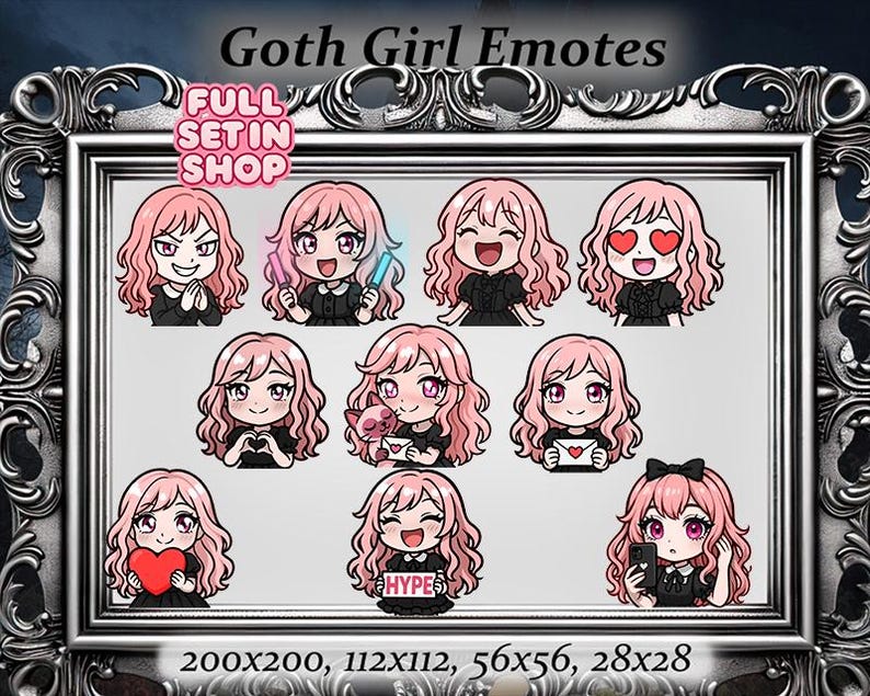 Goth Girl Twitch Emote - Anime Emote, PINK Hair, PINK Eyes, Alternative ...