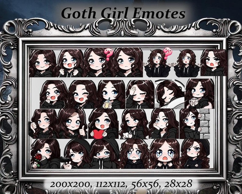 Goth Girl Twitch Emote 25 Emotes Set (9) - Anime Emote, Brown Hair ...