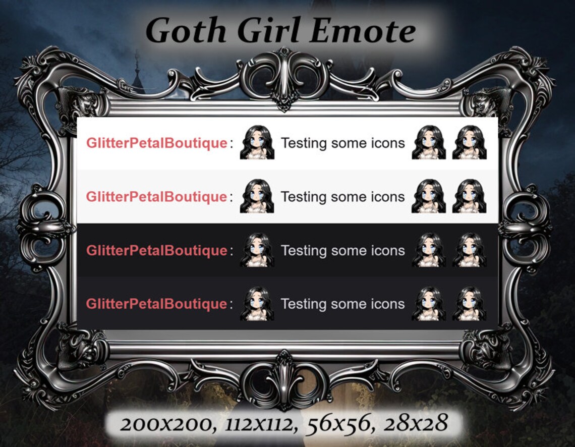Goth Girl Twitch Emote - Anime Emote, Black Hair Goth Girl Emote, White ...