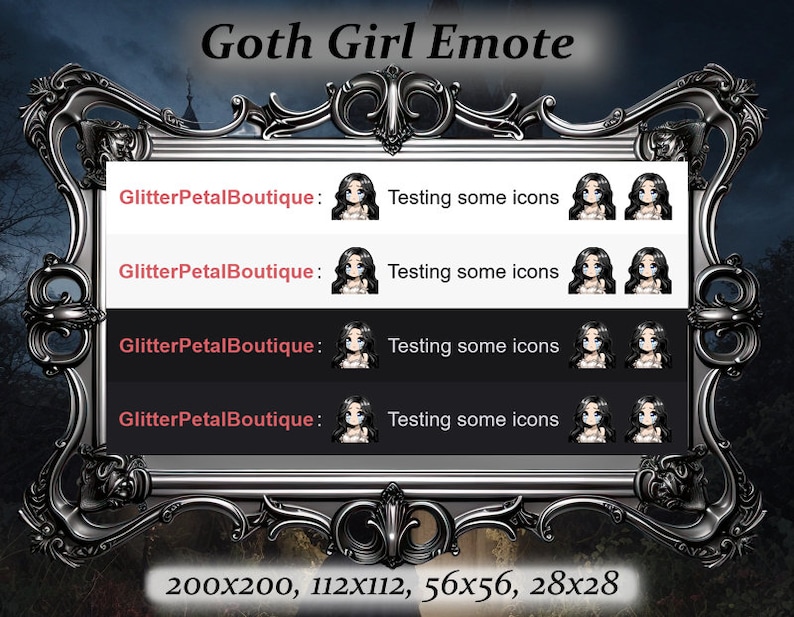 Goth Girl Twitch Emote Anime Emote, Black Hair Goth Girl Emote, White ...