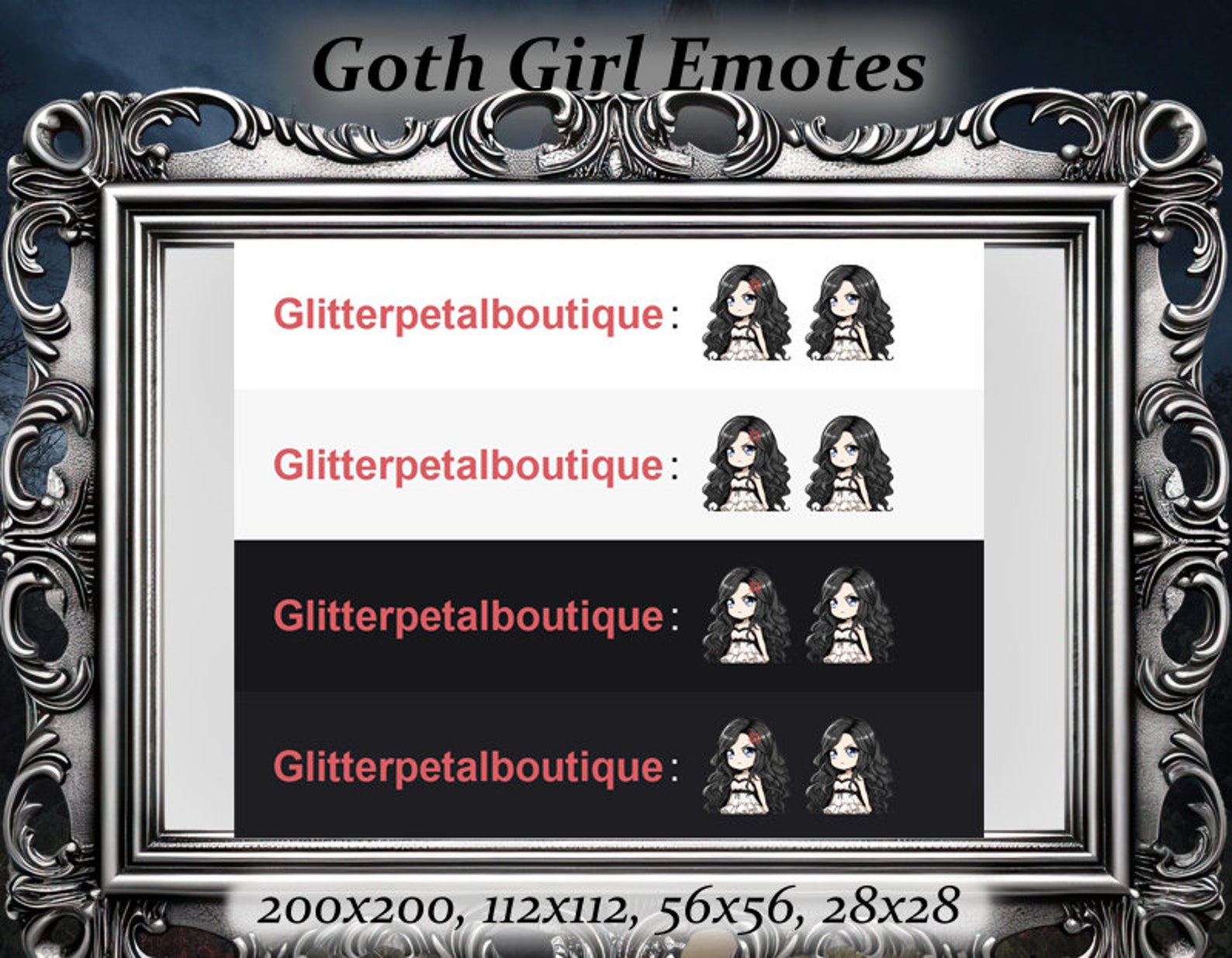 Goth Girl Twitch Emote - Anime Emote, Black Hair Goth Girl Emote, White ...