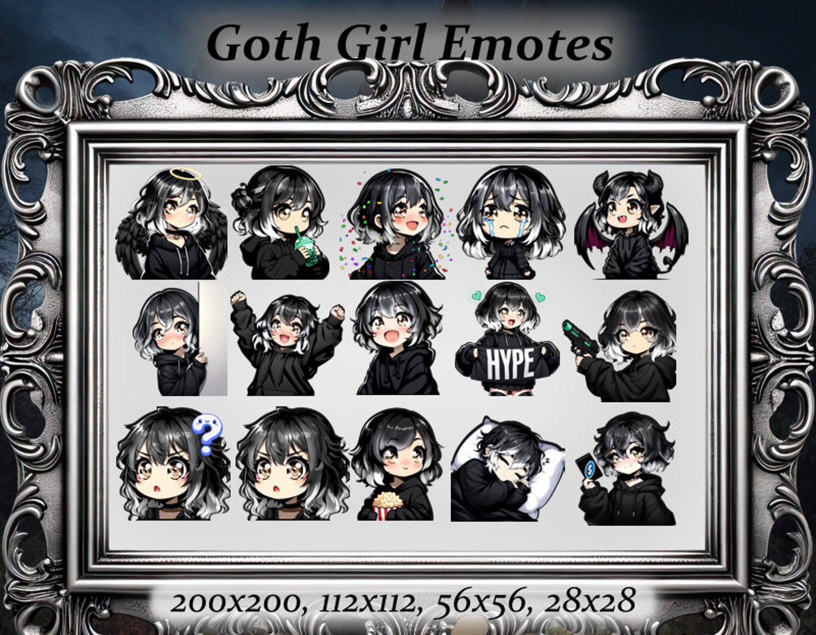 Goth Girl Twitch Emote 15 Emotes Set (0.2.1) - Anime Emote, White Hair ...