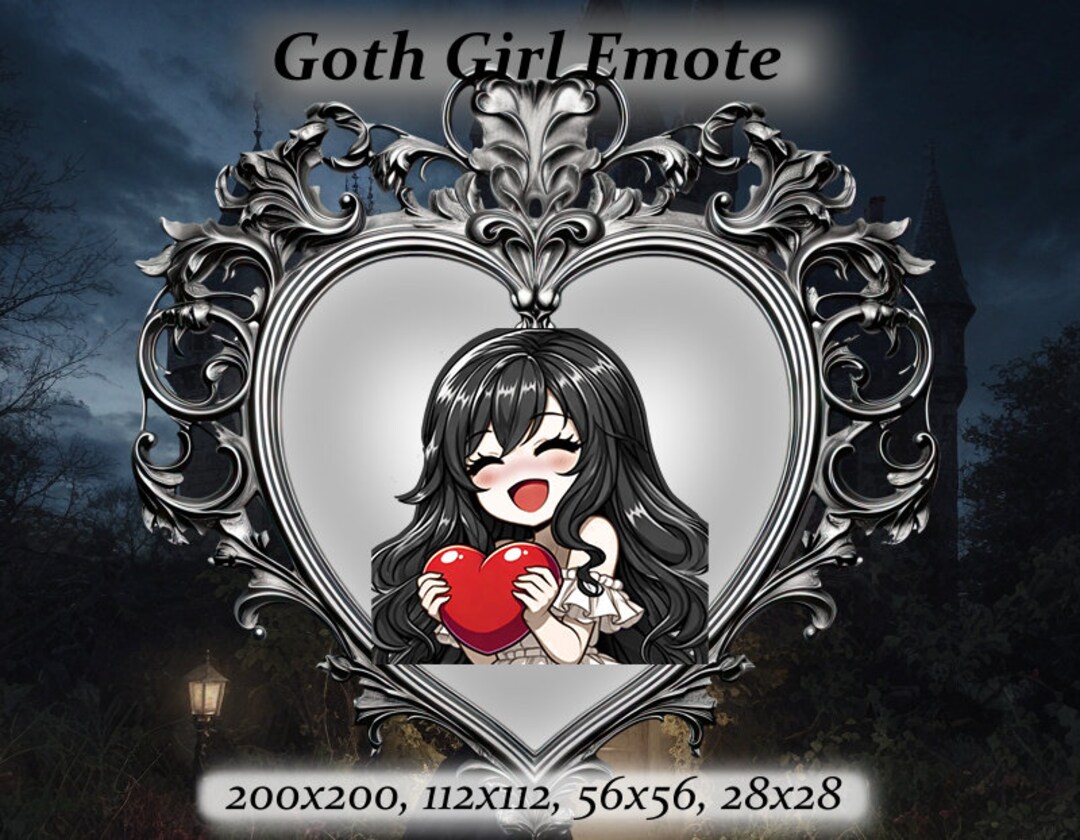 Goth Girl Twitch Emote - Anime Emote, Black Hair Goth Girl Emote, White ...