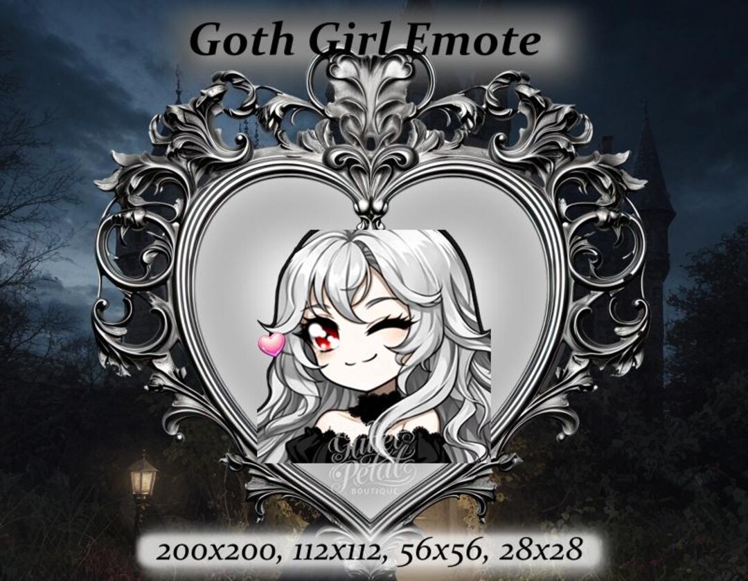 Goth Girl Twitch Emote - Anime Emote, White Hair Goth, Alt Girl, Red ...