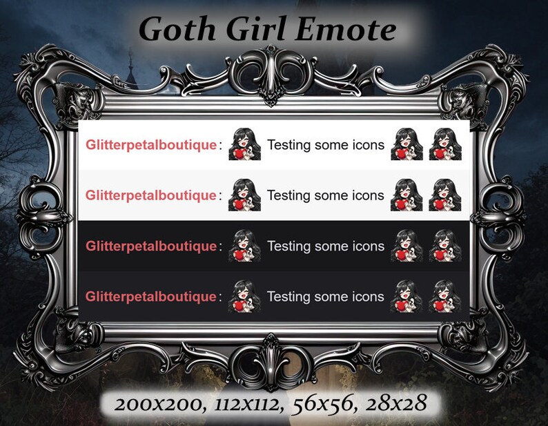 Goth Girl Twitch Emote - Anime Emote, Black Hair Goth Girl Emote, White ...
