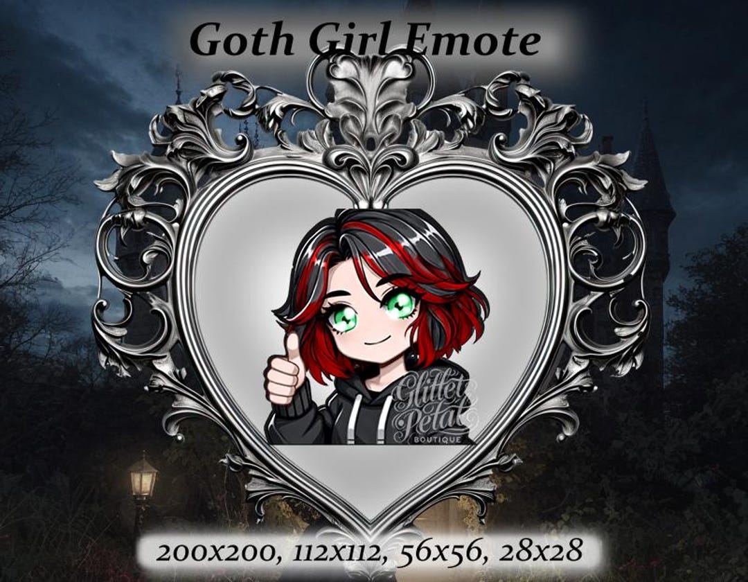 Goth Girl Twitch Emote - Anime Emote,red Hair Goth, Green Eyes Alt Girl ...