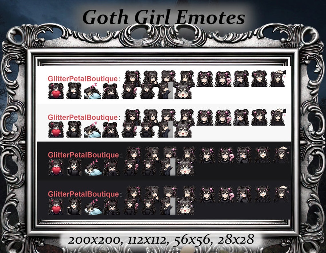Goth Girl Twitch Emote 15 Emotes Set (1) - Anime Emote, Black Hair,alt ...