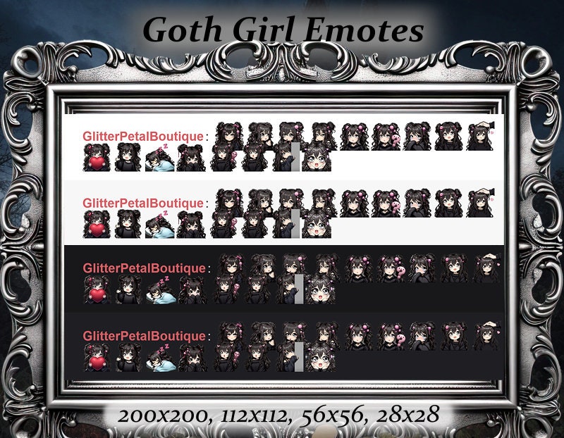 Goth Girl Twitch Emote 15 Emotes Set (1) - Anime Emote, Black Hair,alt ...