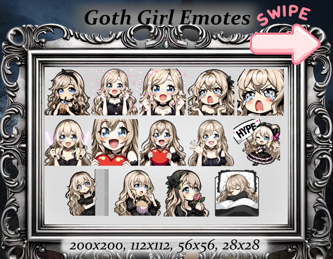 Goth Girl Twitch Emote 15 Emotes Set (0.3) - Anime Emote, Blonde Hair ...