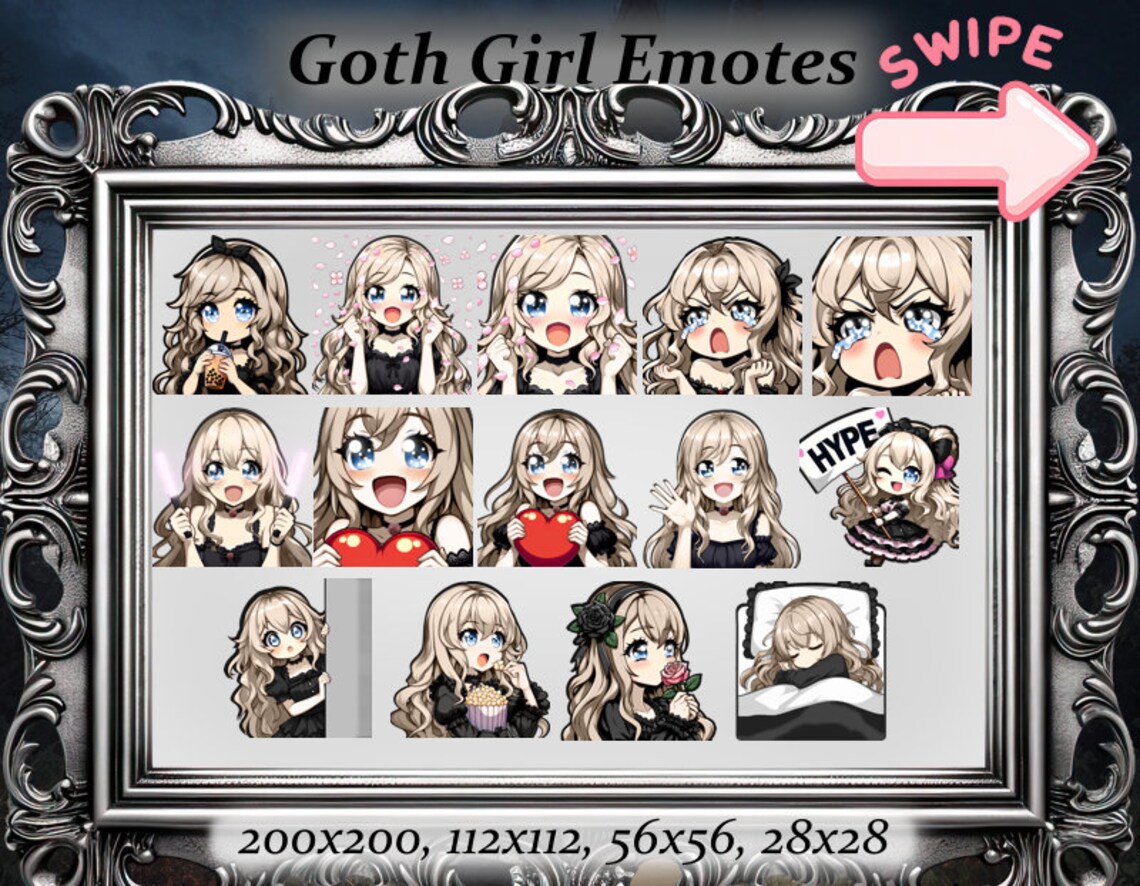 Goth Girl Twitch Emote 15 Emotes Set 3 Anime Emote, Blonde Hair ...
