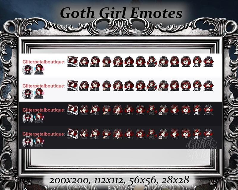 Goth Girl Twitch Emote 15 Emotes Set (6.1.3) - Anime Emote, Red Hair ...