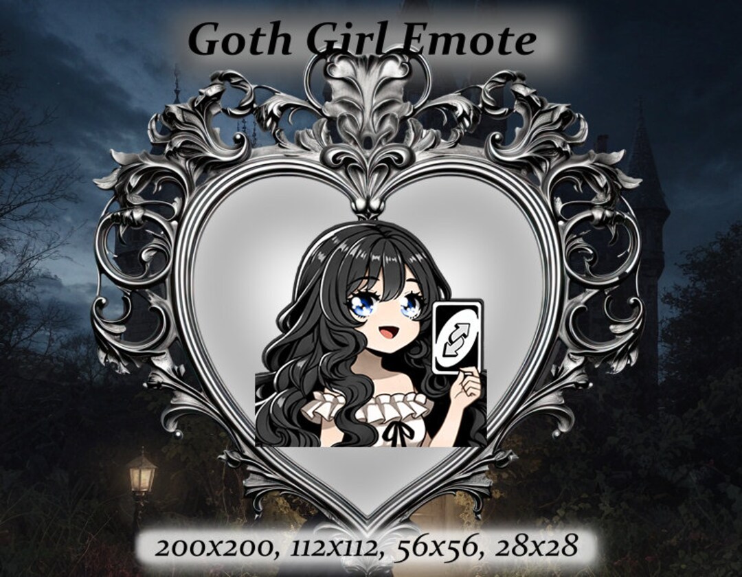 Goth Girl Twitch Emote - Anime Emote, Black Hair Goth Girl Emote, White ...