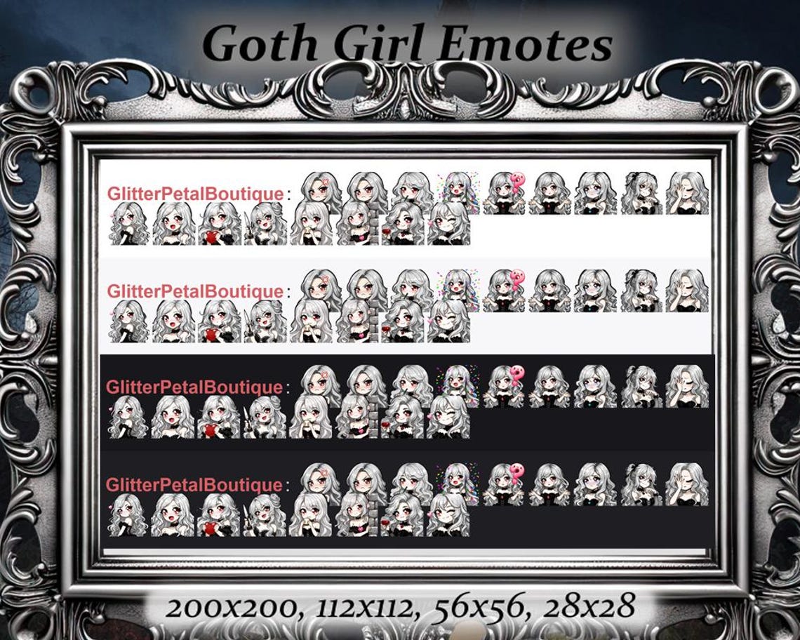 Goth Girl Anime Emotes SET 15 – Red Eyes, White Hair Girl Alternative ...