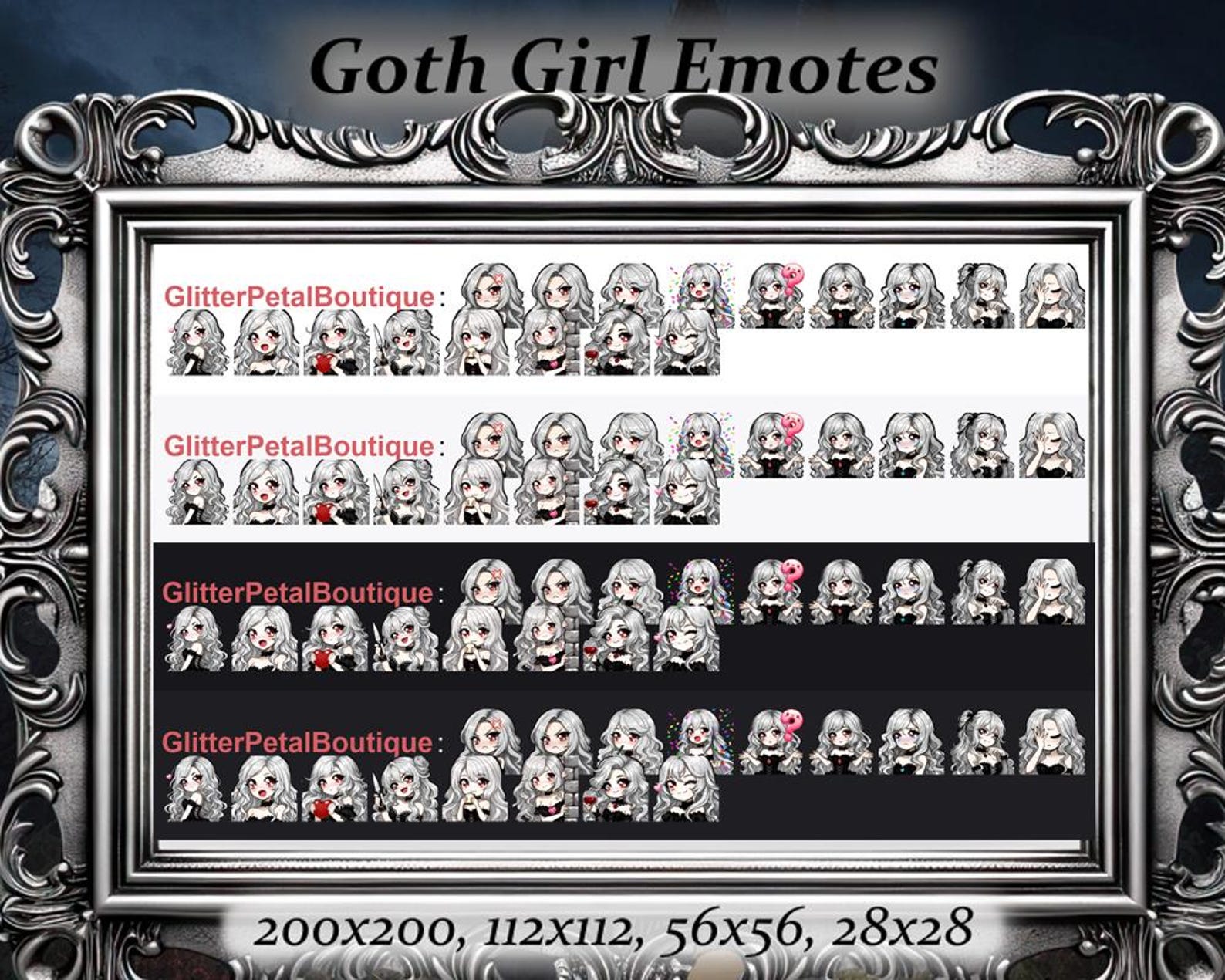Goth Girl Twitch Emote 15 Emotes Set (7) - Anime Emote, White Hair,red ...