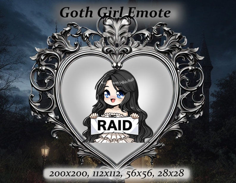 Goth Girl Twitch Emote - Anime Emote, Black Hair Goth Girl Emote, White ...