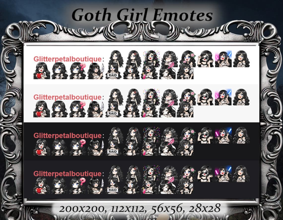 Goth Girl Twitch Emote 15 Emotes Set (5) - Anime Emote, Black Hair,alt ...