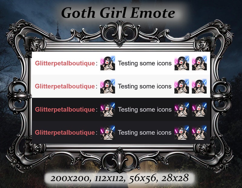 Goth Girl Twitch Emote - Anime Emote, Black Hair Goth Girl Emote, White ...
