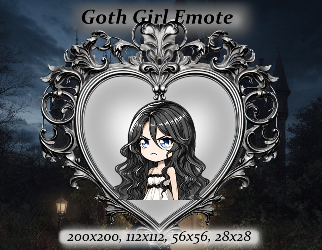 Goth Girl Twitch Emote - Anime Emote, Black Hair Goth Girl Emote, White ...