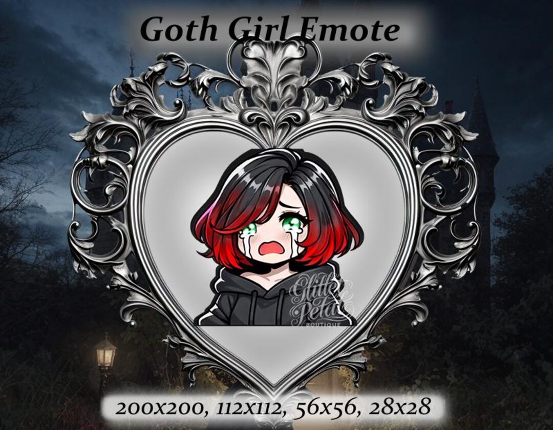 Goth Girl Twitch Emote - Anime Emote,red Hair Goth, Green Eyes Alt Girl ...