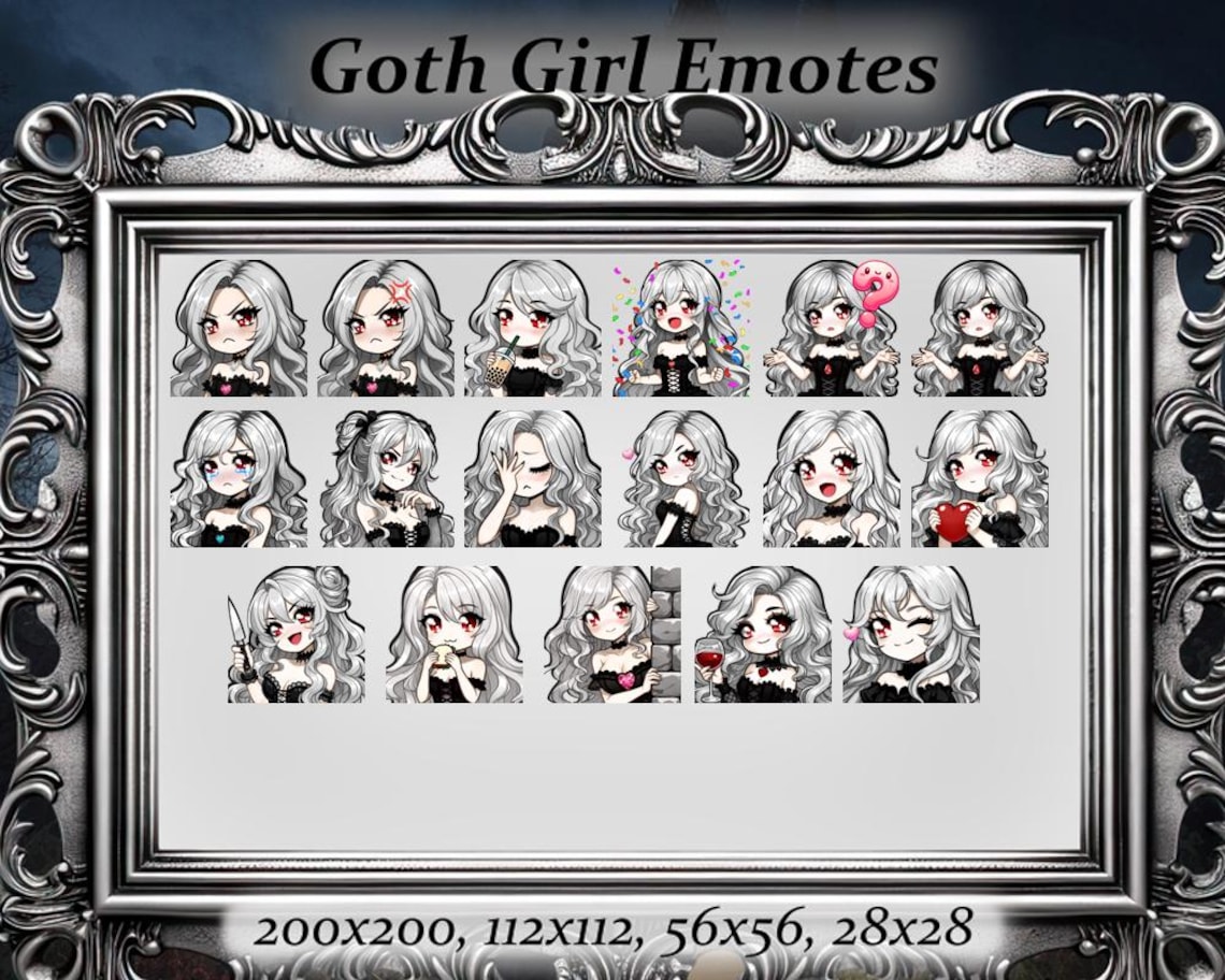 Goth Girl Twitch Emote 15 Emotes Set (7) - Anime Emote, White Hair,red ...
