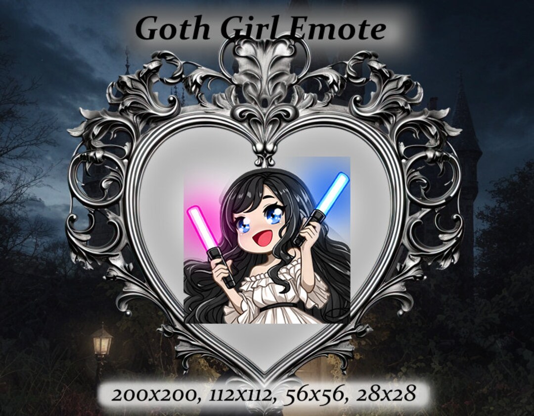 Goth Girl Twitch Emote - Anime Emote, Black Hair Goth Girl Emote, White ...