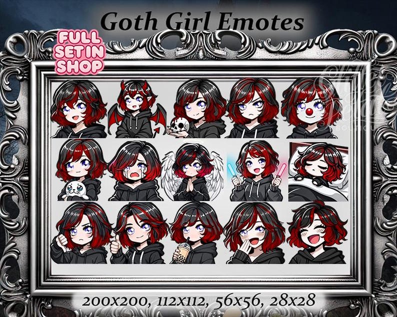 Red Hair Goth Girl Anime Emote - Bubble Tea, Purple Eyes - Etsy Canada