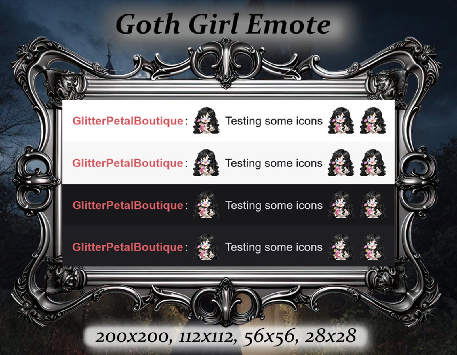Goth Girl Twitch Emote - Anime Emote, Black Hair Goth Girl Emote, White ...